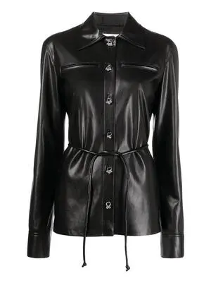 Nanushka Faux Leather Belted Shirt - Black