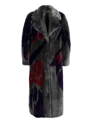 Alberta Ferretti Abstract Faux Fur Coat - Grey