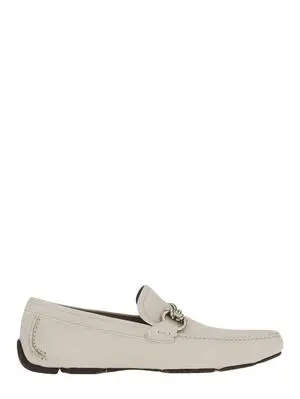 FERRAGAMO Driver Loafers With Gancini Ornament - Neutrals
