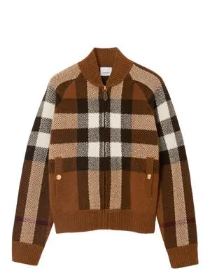 Burberry Check Wool Cashmere Bomber Jacket - Dark Birch Brown