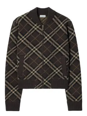 Burberry Check Wool Cashmere Bomber Jacket - Truffle Brown