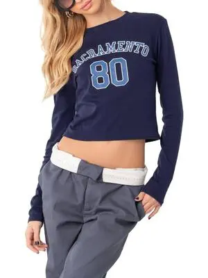 EDIKTED Sacramento Graphic Crop Top - Blue