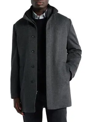 Nordstrom Wool Car Coat With Bib Insert - Grey Charcoal Heather