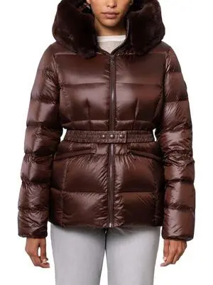 THE RECYCLED PLANET COMPANY Faux Fur Trimmed Puffer Jacket - Dark Coffee