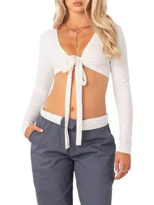 EDIKTED Layla Tie Front Crop Top - White