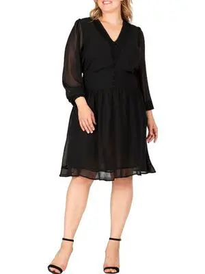 STANDARDS & PRACTICES Cutout Back Long Sleeve Dress - Black