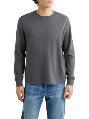FRAME Duo Fold Long Sleeve Cotton T-shirt - Grey Melange