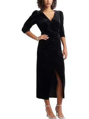 Chelsea28 Faux Wrap Velvet Midi Dress - Black