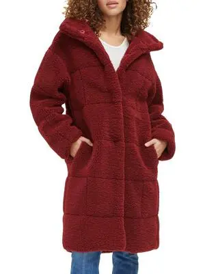 LEVI'S Levi's Quilted Fleece Long Teddy Coat Cabernet
