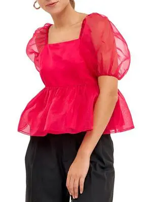 English Factory Organza Peplum Top - Berry