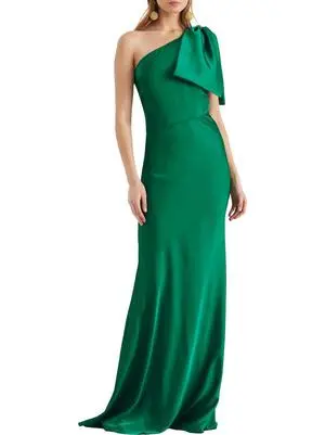 Sachin & Babi Aubrey One-shoulder Gown - Emerald