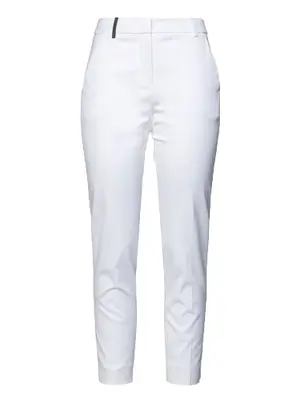 Peserico Twill Skinny Pants With Leather Trims - White
