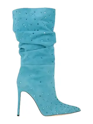 Paris Texas Leather Boots With Appliqués And Crystals Blue