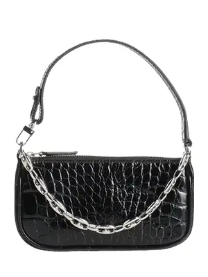 By Far Cream Cowhide Baguette Bag Black