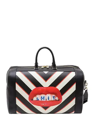 SELETTI Lipstick-print Faux-leather Travel Bag - Black/cream