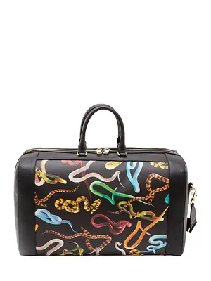 SELETTI Snakes Print Travel Bag - Black/yellow