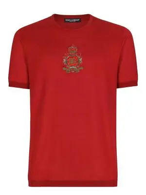 Dolce & Gabbana Heraldic-patch Silk T-shirt - Red