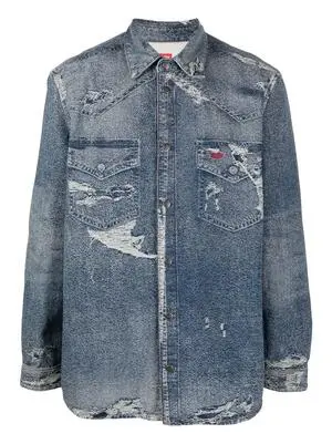 DIESEL Distressed Long-sleeve Denim Shirt - Blue