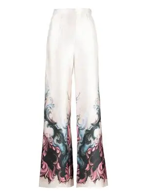 SAIID KOBEISY Embroidered Wide-leg Trousers - Neutrals