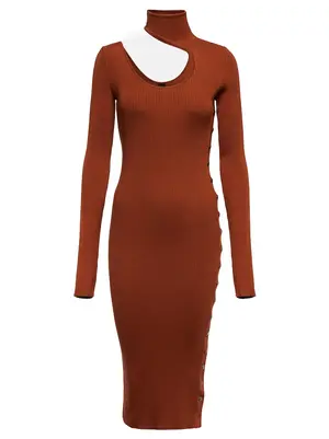 PETAR PETROV Fineas Ribbed-knit Cutout Silk Midi Dress - Brown