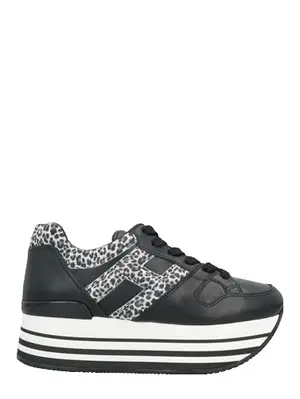 Hogan Leather Leopard-Print Sneakers Black