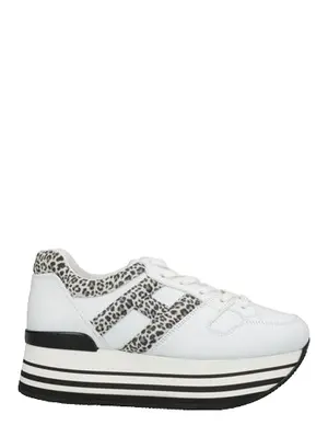Hogan Leather Leopard-Print Sneakers White