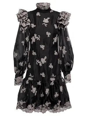 Erdem Nella Floral Embroidered Minidress - Black