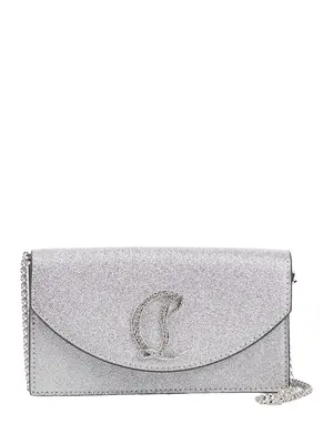 CHRISTIAN LOUBOUTIN Christian Louboutin Loubi54 Glitter Leather Clutch Silver