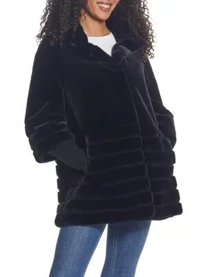 Gallery Water Resistant Faux Fur Jacket - Black