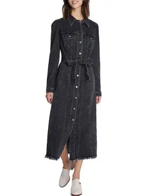 WASH LAB DENIM Wash Lab Denim Long Sleeve Shirt Dress Shady Black