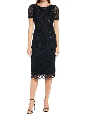 Pisarro Nights Pisarro Nights Stain Glass Beaded Cocktail Dress Black
