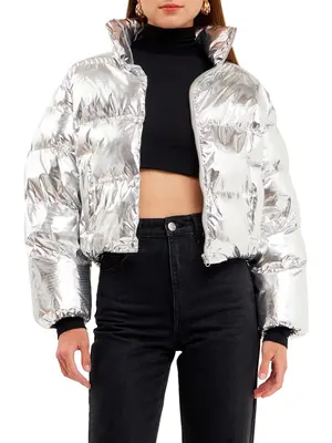GREY LAB Cropped Puffer Jacket - Metallic