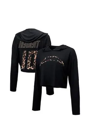 MAJESTIC THREADS Justin Herbert Los Angeles Chargers Leopard Player Name & Number Cropped Hoodie - Black