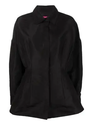 Valentino Garavani Gathered-detail Faille Shirt Jacket - Black