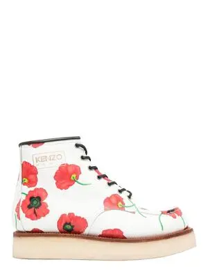 Kenzo Yama Floral-print Lace-up Boots - White