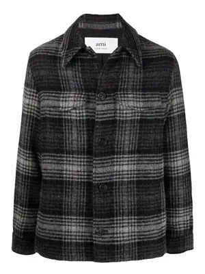 Ami Checked Button-up Shirt Jacket - Black