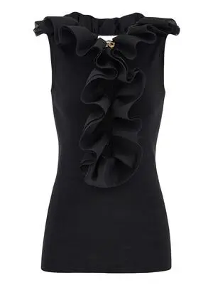 FERRAGAMO Ruffle-trim Wool Vest - Black