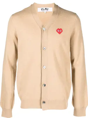 Play Comme Des Garcon Logo-embroidered Cardigan - Neutrals