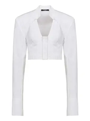Balmain Cropped Cotton Blouse - White