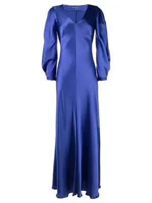 Alberta Ferretti Long Puff-sleeve Silk Gown - Blue