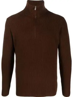 DELL'OGLIO Stand-collar Half-zip Jumper - Brown