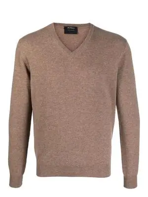 DELL'OGLIO V-neck Fine-knit Jumper - Brown