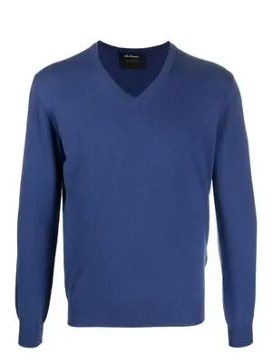 DELL'OGLIO V-neck Fine-knit Jumper - Blue