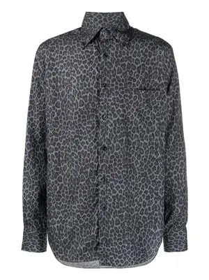 TOM FORD Leopard-print Long-sleeve Shirt - Grey