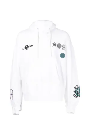 Facetasm Embroidered Drawstring Hoodie - White