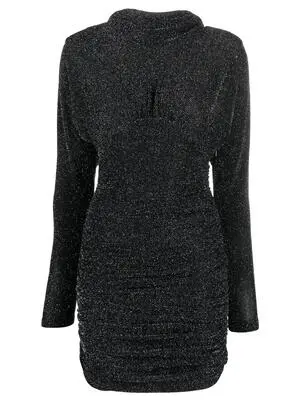 Saint Laurent Glittered Long Sleeve Mini Dress - Black