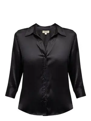 L & Apos;AGENCE L'Agence Dani Silk Button-Down Blouse Black