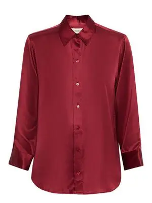 L & APOS;AGENCE L'Agence Dani Silk Button-Down Blouse Cherry