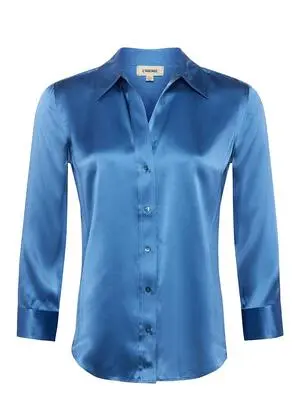 L & APOS;AGENCE L'Agence Dani Silk Button-Down Blouse Ltblue