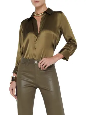 L & APOS;AGENCE L'Agence Dani Silk Button-Down Blouse Pine